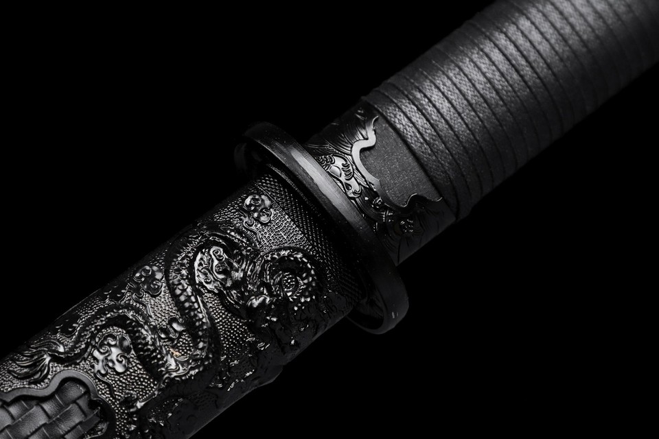 Japanese Sword Black 9260 Spring Steel Ninja Straight Ninjato Full Tang ...