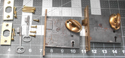 2- Vtg. GRAHAM Small case Mortise Lock, w/privacy thumb twists,Strikes ...