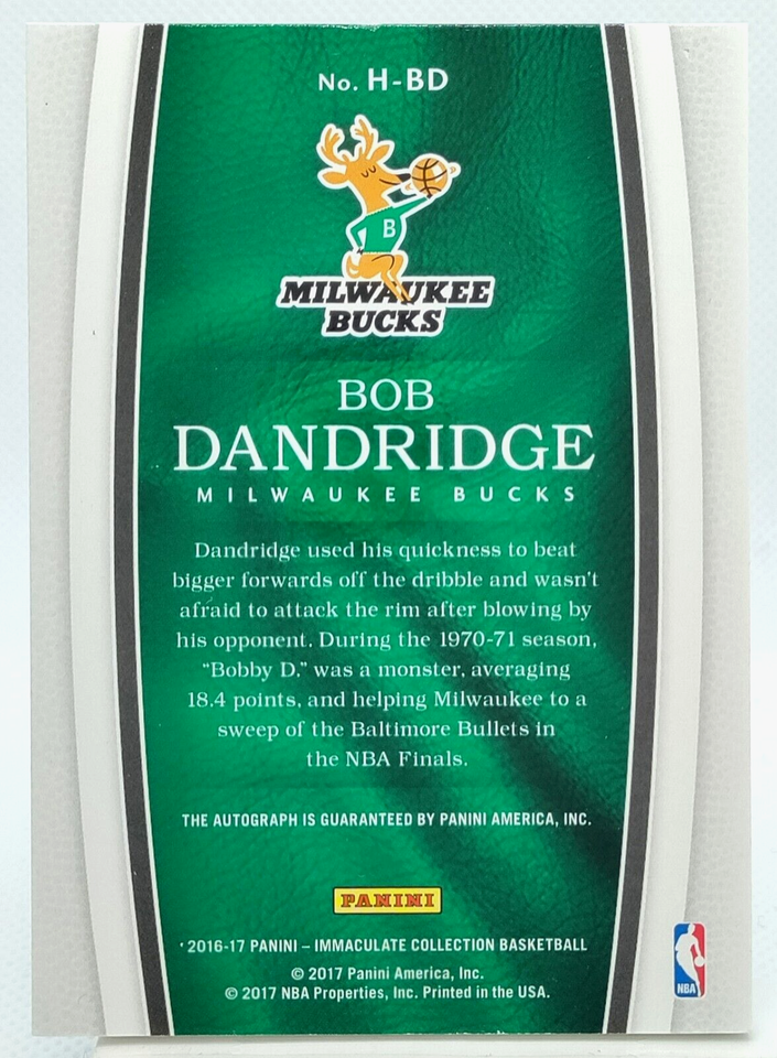 /99 Bob Dandridge AUTO Acetate ON CARD 2016-17 Immaculate Historical ...