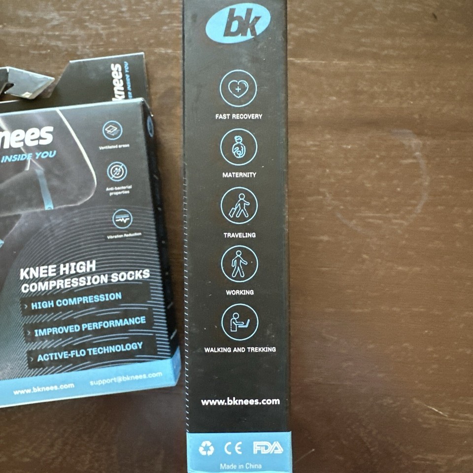 NIP 2 Pairs BKNEES Knee High Compression Socks - Size L Men 9.5-12.5 ...