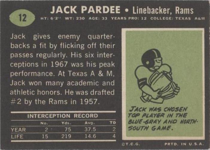 1969 Topps Jack Pardee #12 for sale | eBay