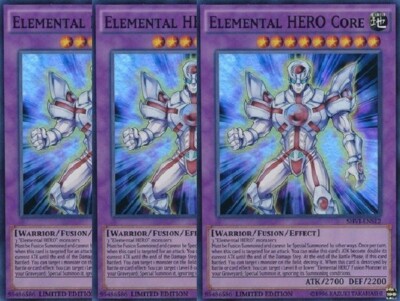 Yugioh Elemental HERO Core x 3 - Limited Edition Super Rare NM - Free Holo Card | eBay