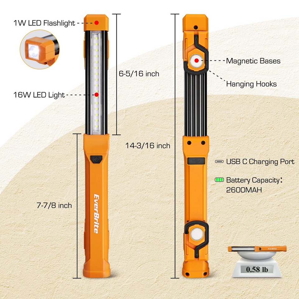 EverBrite 2-PACK 1000LM LED Work Light Rechargeable Work Light 4 ...
