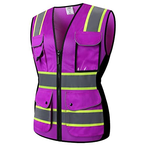 9 Pockets Women Hi-Vis Reflective Safety Vest | Mesh Neon Medium V168 ...
