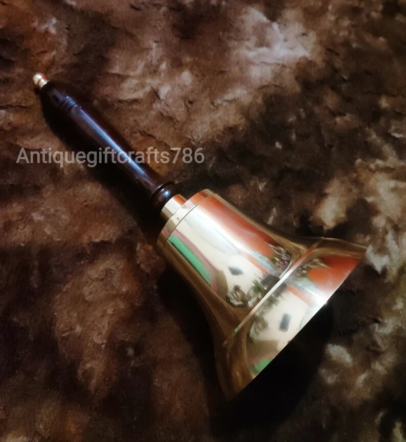 Large & Heavy Solid Brass Hand Bell School Bell Call Service Bell with ...