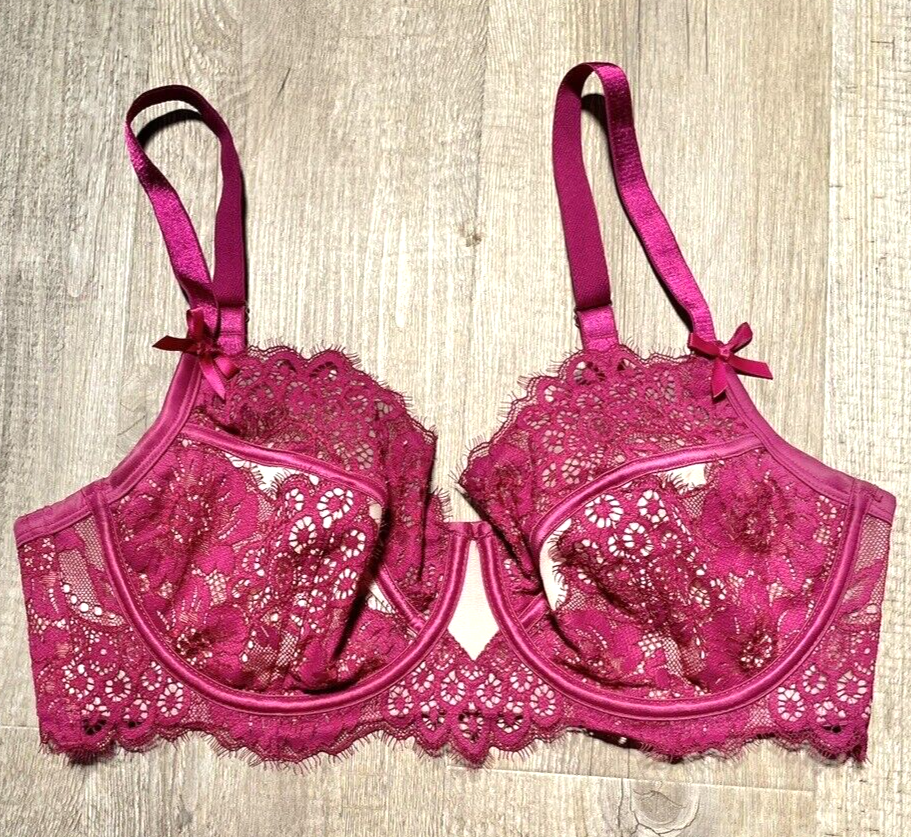 bras N things Fushia Lace Underwire Bra Size 12DD Lingerie Valentines ...