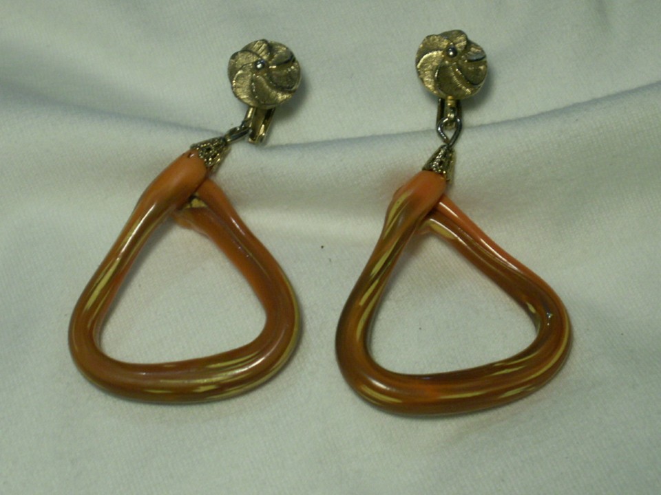 Vintage Particolare Color Oro, Triangolari Arte Vetro Pendente Clip-On ...