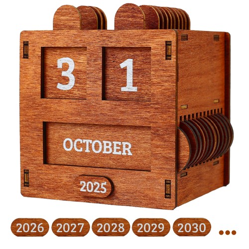 Wooden Perpetual Block Calendar for Desk - Vintage Farmhouse Month Date ...