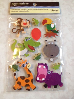 Recollections Dimensional Stickers 3D ANIMALS ZOO WILD MONKEY GIRAFFE ...