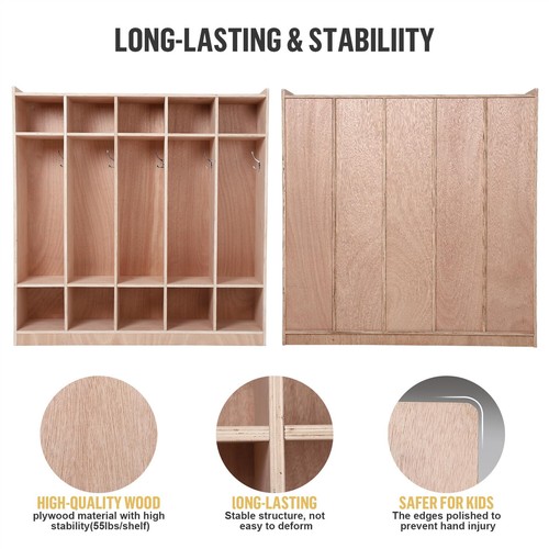 5-Section Classroom Coat Locker 10 Cubbies for Classrooms Daycare Cubby ...