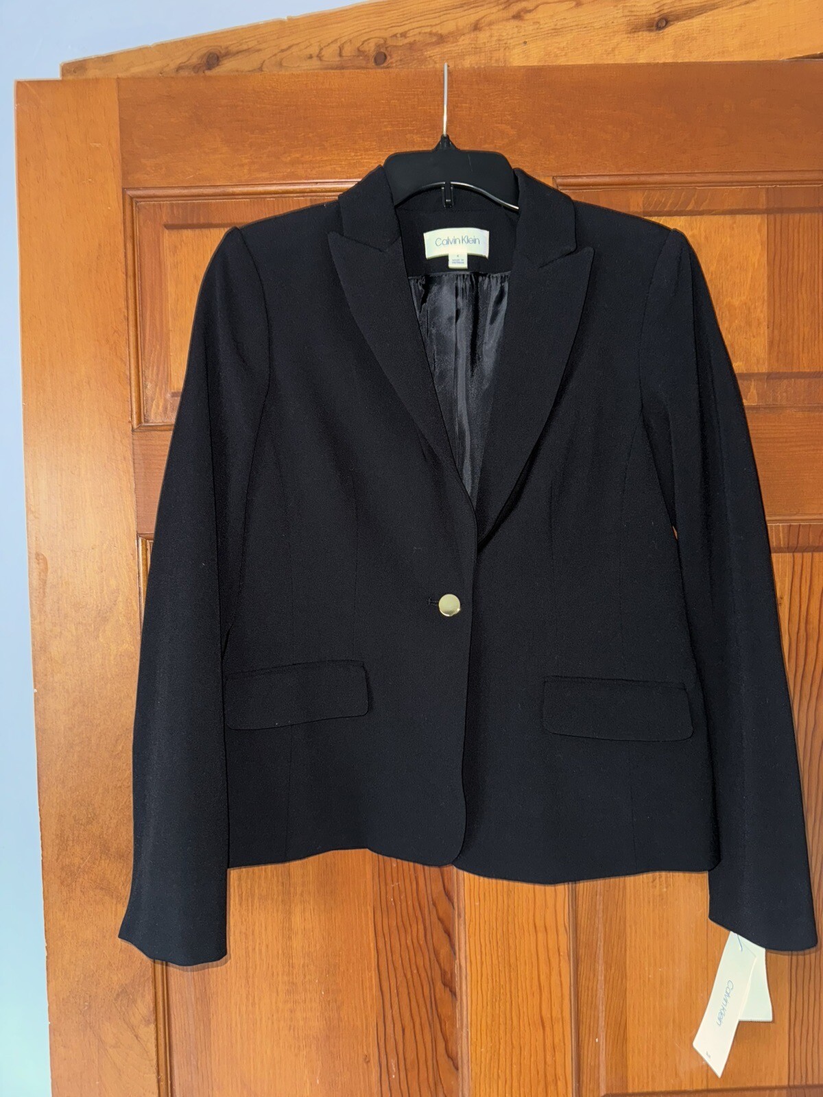 Calvin Klein Womens Notched Collar Button Up Suit Blazer Jacket Black ...