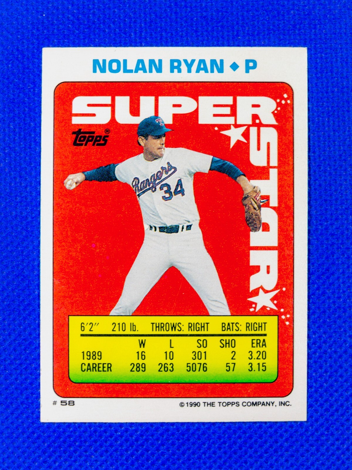 Nolan Ryan #58 (1990 Topps) Super Star Sticker Cards, Texas Rangers ...