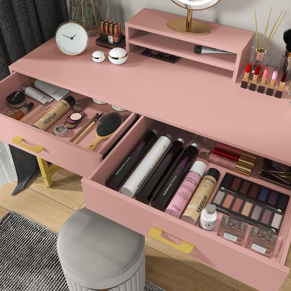 Women Makeup Vanity Desk With 2 Drawers Bedroom Home Office Desk Wooden ...