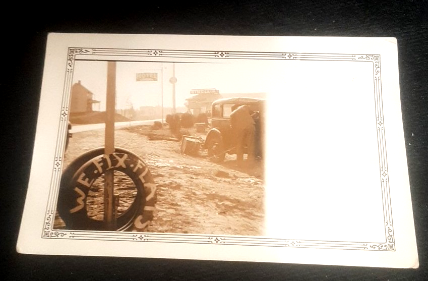 Antique 1920 photo roadside Sinclair station "WE FIX FLATS" +Hotel ...