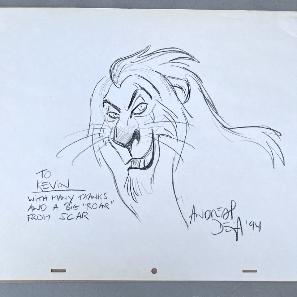 1994 Lion King Villain Scar Original Drawing Art Signed by Andreas Deja ...