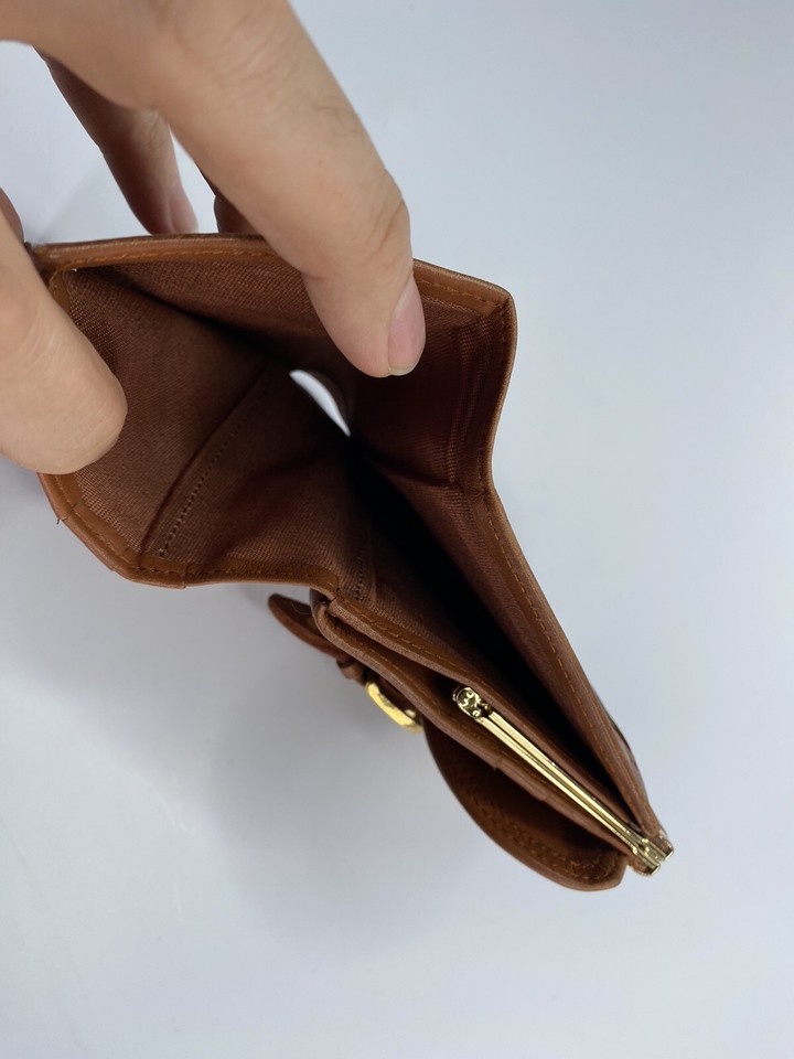 Etienne Aigner Brown Leather Bifold Clamshell Wallet Brass Kiss Lock ...