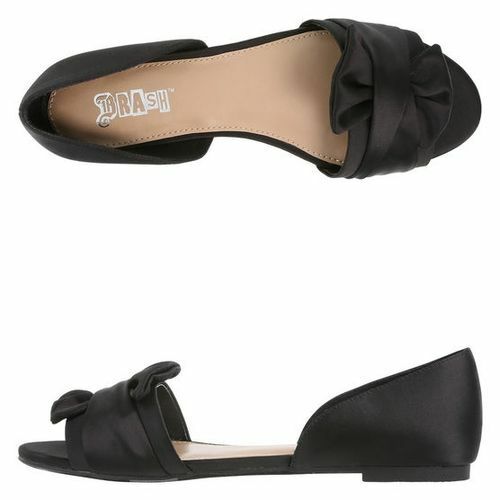 Brash Womens Black Peep Toe Satin Ballet Flats With Bow Sz 6.5 | eBay