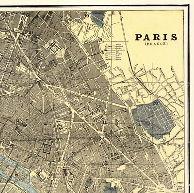 1894 Antique PARIS FRANCE Street Map of Paris City Map George Cram ...
