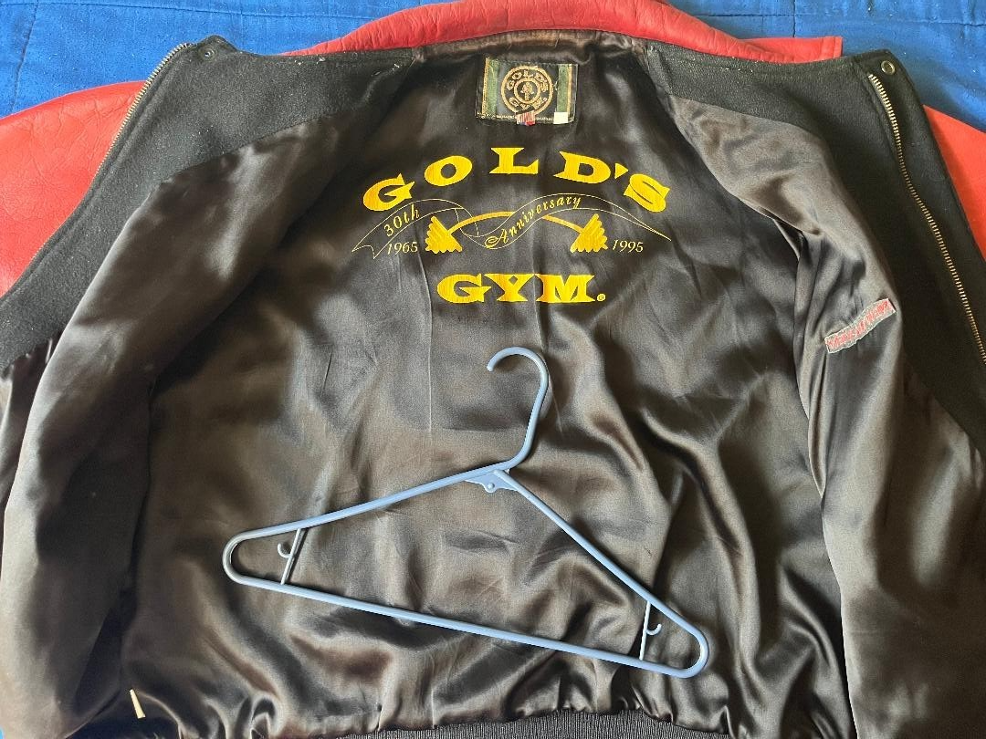 Vintage 90's Gold's Gym leather wool varsity promo jacket bodybuilding ...