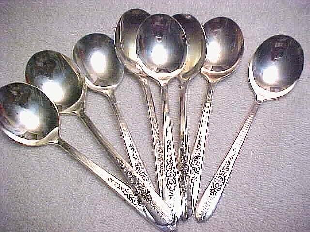Set of 8 Nobility Plate "REGAL ROSE" Silverplate Cream Soup Spoons 6-3/ ...