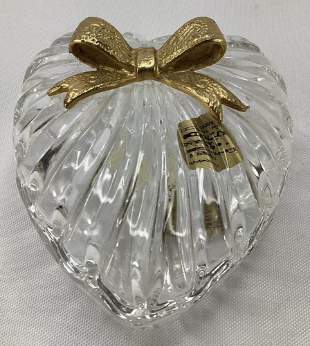 Vintage RCR Royal Crystal Rock Italy Heart Trinket Box 24KT Gold Bow ...