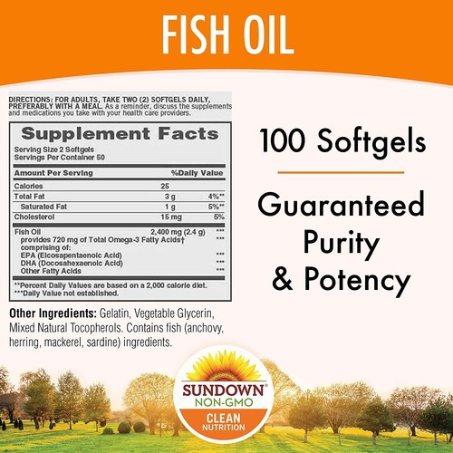 Sundown Fish Oil 1200mg Capsules-360mg Omega 3,100 Softgels | eBay