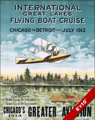 VINTAGE GREAT LAKES FLYING BOAT CRUISE TRAVEL AD POSTER ART REAL CANVAS ...