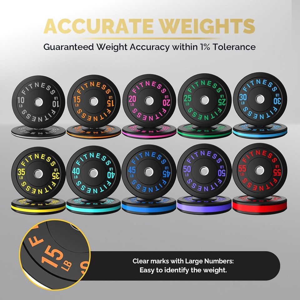 2 Inch Bumper Plates Barbell Rubber Olympic Weight Plates Set Home Gym ...