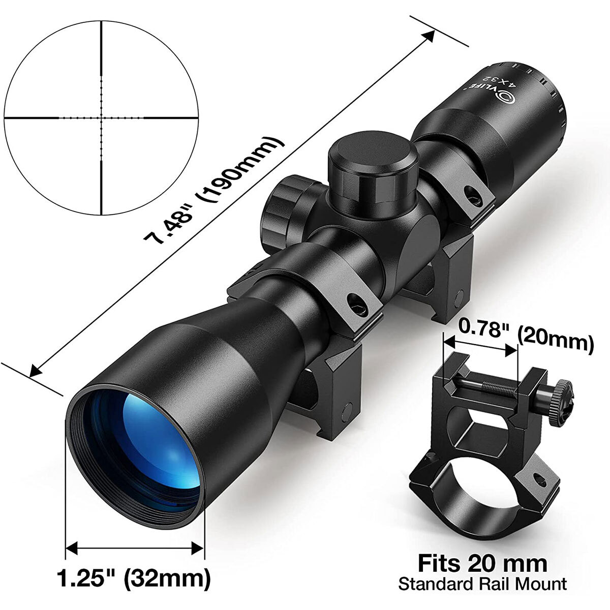 CVLIFE 4X32 Tactical Rifle Scope Mil Dot Crosshair Optics Gun Scope W ...