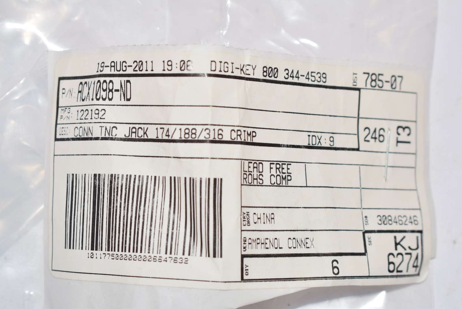 Lot of 2 NEW Amphenol 122192 RF Connectors / Coaxial Connectors TNC ...