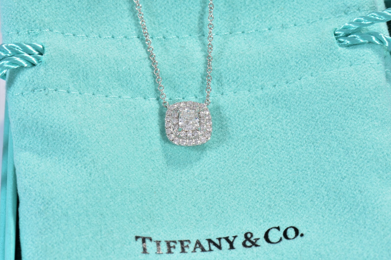 Tiffany & Co Platinum Diamond Soleste Cushion Pave Square Pendant ...