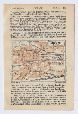 1913 ORIGINAL ANTIQUE CITY MAP OF ANSBACH / BAVARIA BAYERN / GERMANY ...