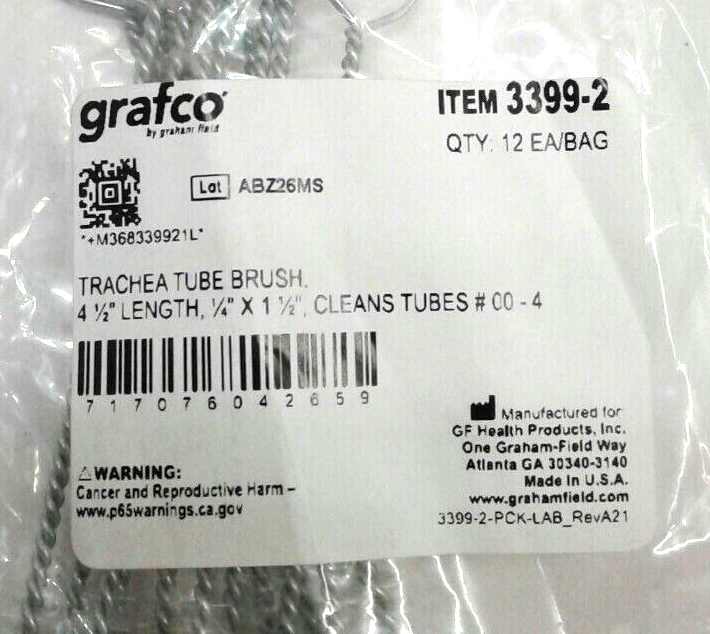 Grafco 3399-2 Trachea Tube Brush 1/4" x 1-1/2" x 4-1/2" Long F/# 00-4 ...