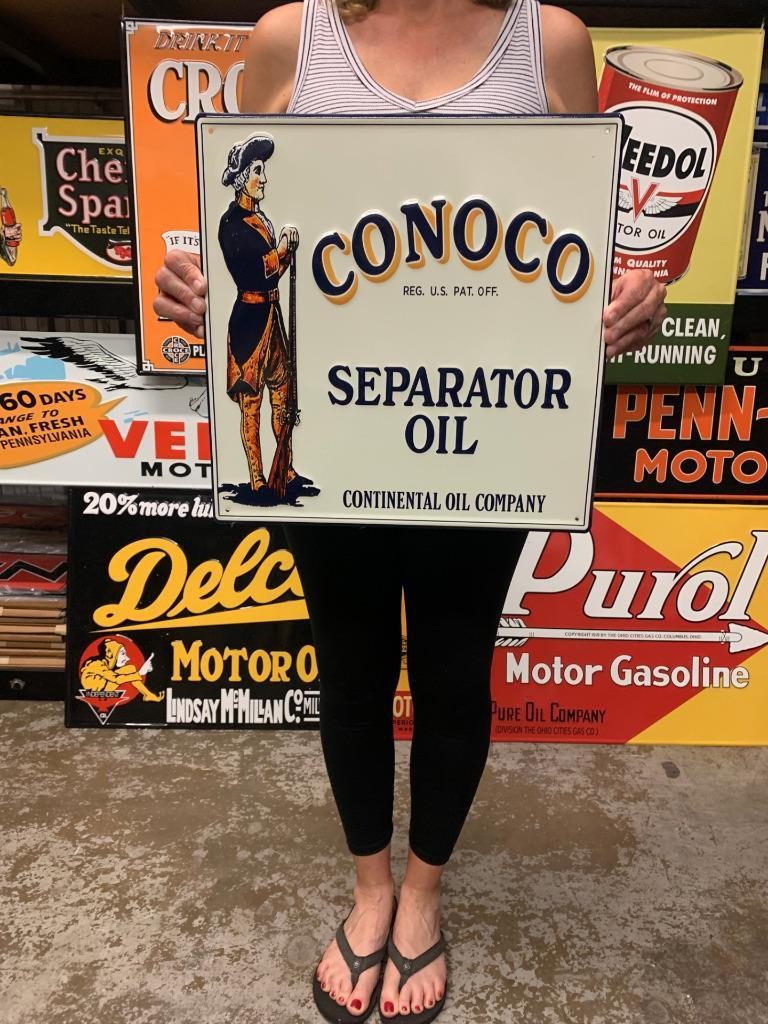 Antique Vintage Old Style Metal Sign Conoco Oil Gas 15x15 Made in USA ...