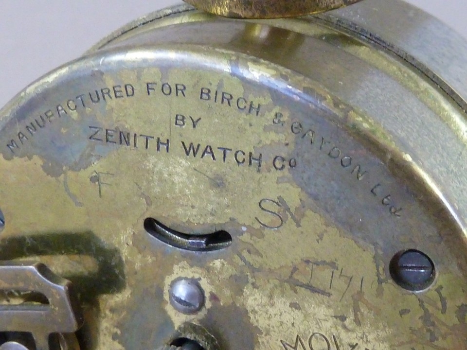 Zenith Watch Co Brass Alarm Clock Leather Case Swiss Birch & Gaydon Ltd ...