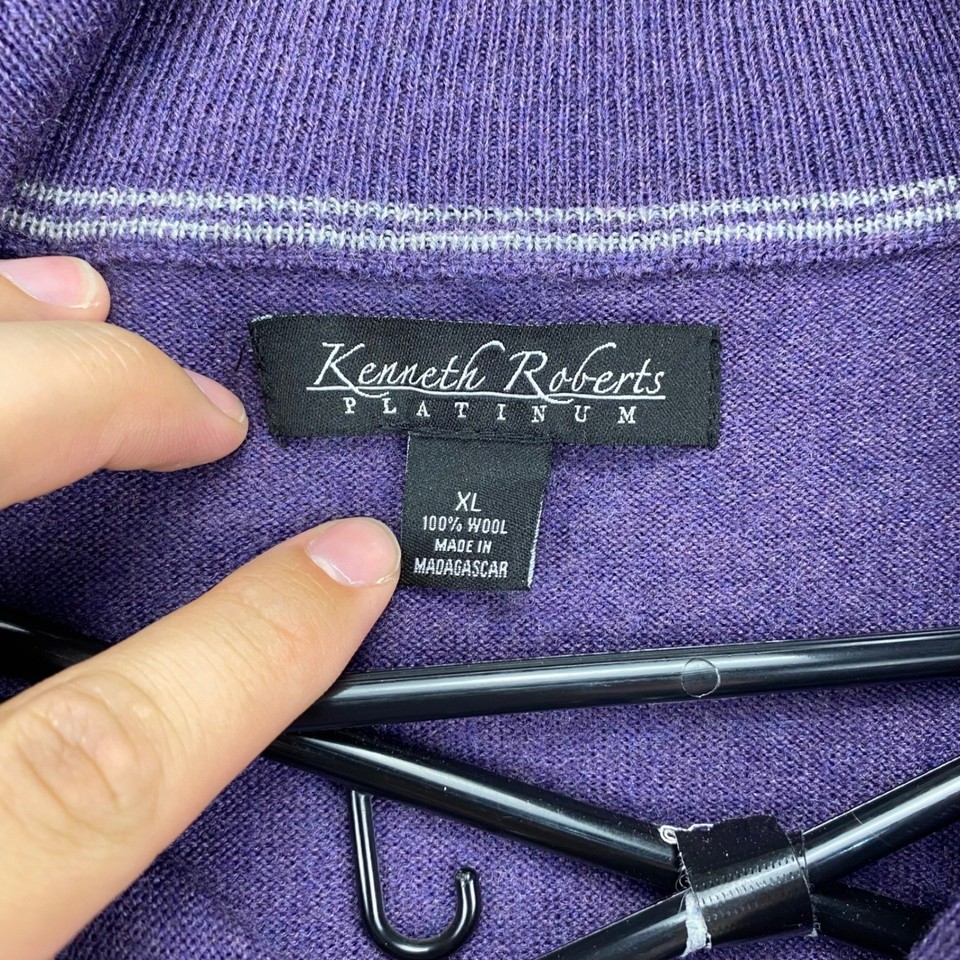 Kenneth Roberts Wool 1/4 Zip Pullover Sweater Purple Knit Mens XL | eBay