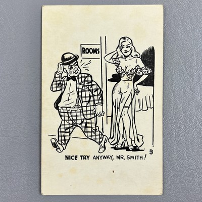 Vintage Postcard Risque Humor Carton Sexy Pin-Up "Nice Try Anyway Mr ...