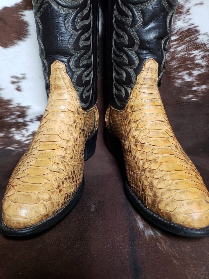 Tony Lama Vintage Gold Label Genuine Natural Python Cowboy Boots Mens ...