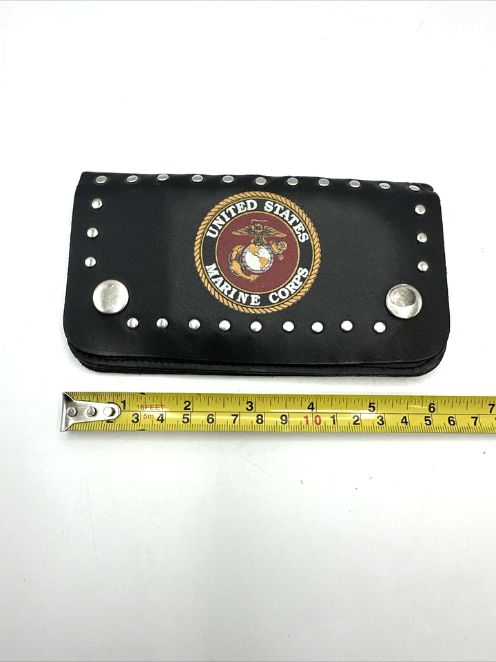 USMC Marines Snap Chain Wallet Black Genuine Leather BLACK Biker | eBay