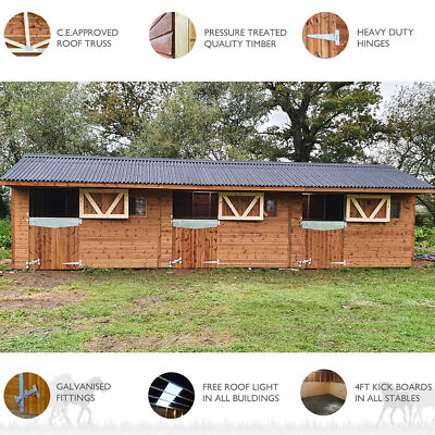 36ft x 12ft Fixed Wooden Triple Stable block - LIMITED SPECIAL OFFER ...