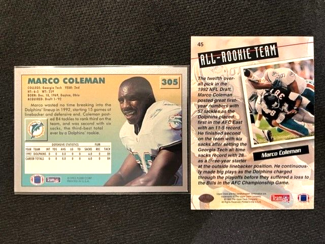 NFL - Marco Coleman 1993 Fleer & 1993 Upper Deck All Rookie Team ...