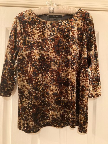 Toni Morgan Women's size Medium Boxy Tunic Abstract Velour Roll Tab 3/4 ...