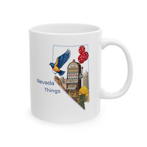 Nevada Things Mug Blue Bird Slot Machine Sagebrush Dice Hoover Dam ...