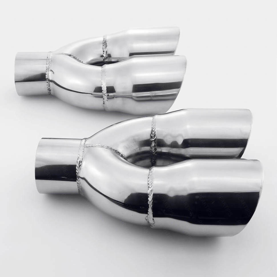 Stainless Steel Quad 3" Out Exhaust Tips 2.25" Inlet Angle Cut Dual ...