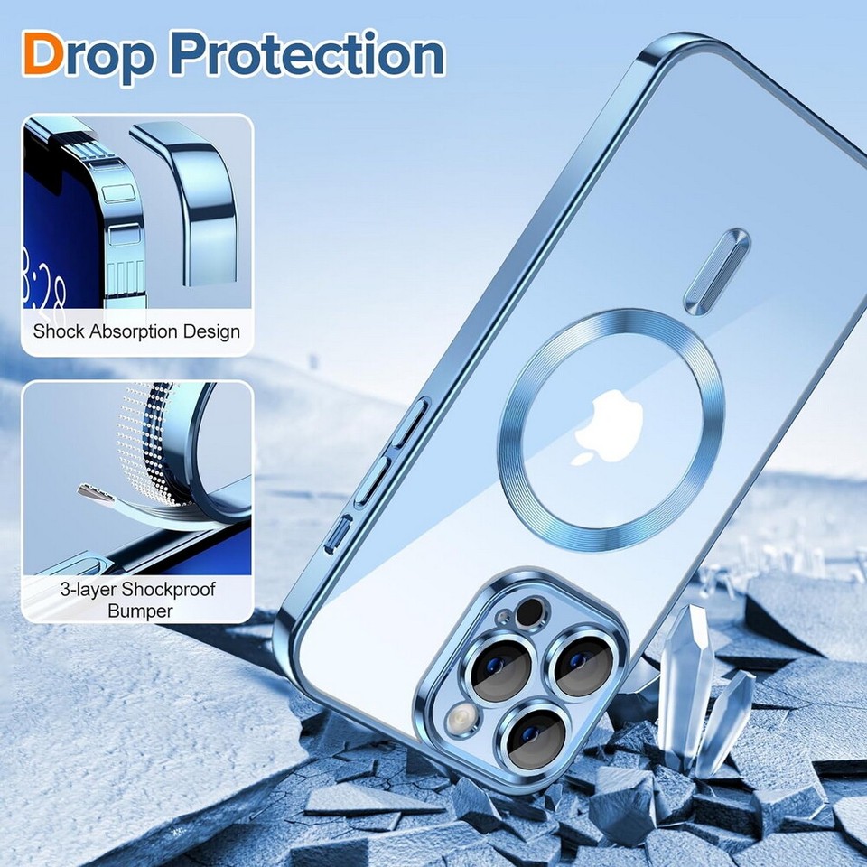 For iPhone 11 12 13 14 15 16 Clear Crystal Case Magnetic Cover + Lens ...
