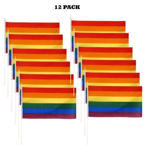 12pk Handheld Rainbow Gay Pride Waving Flag Party Festival Carnival ...