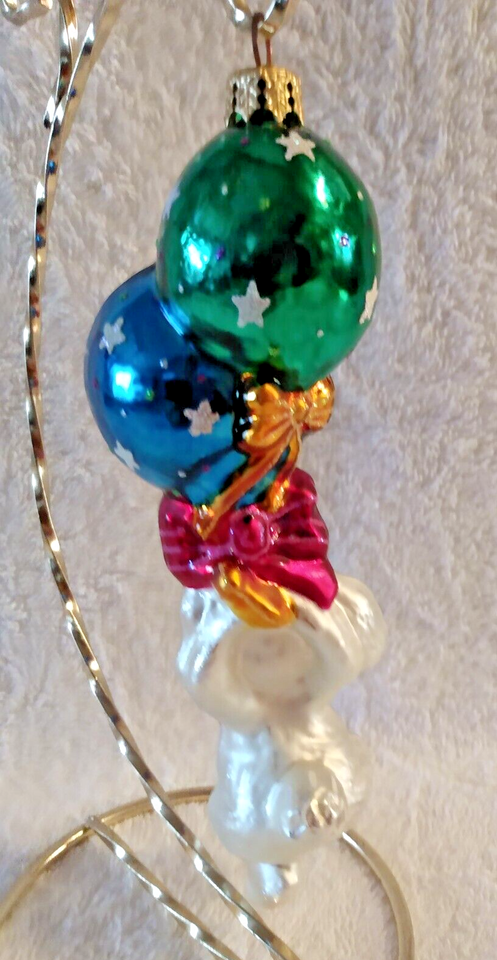 Blown Glass Stack 7” Ornament Happy Birthday Bunny Balloon Christopher ...
