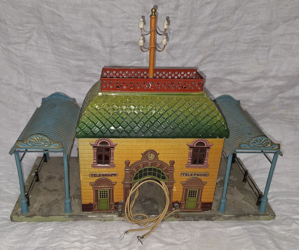 SCARCE Vtg Bing Germany PreWar Telegraph Telephone Train Building for ...