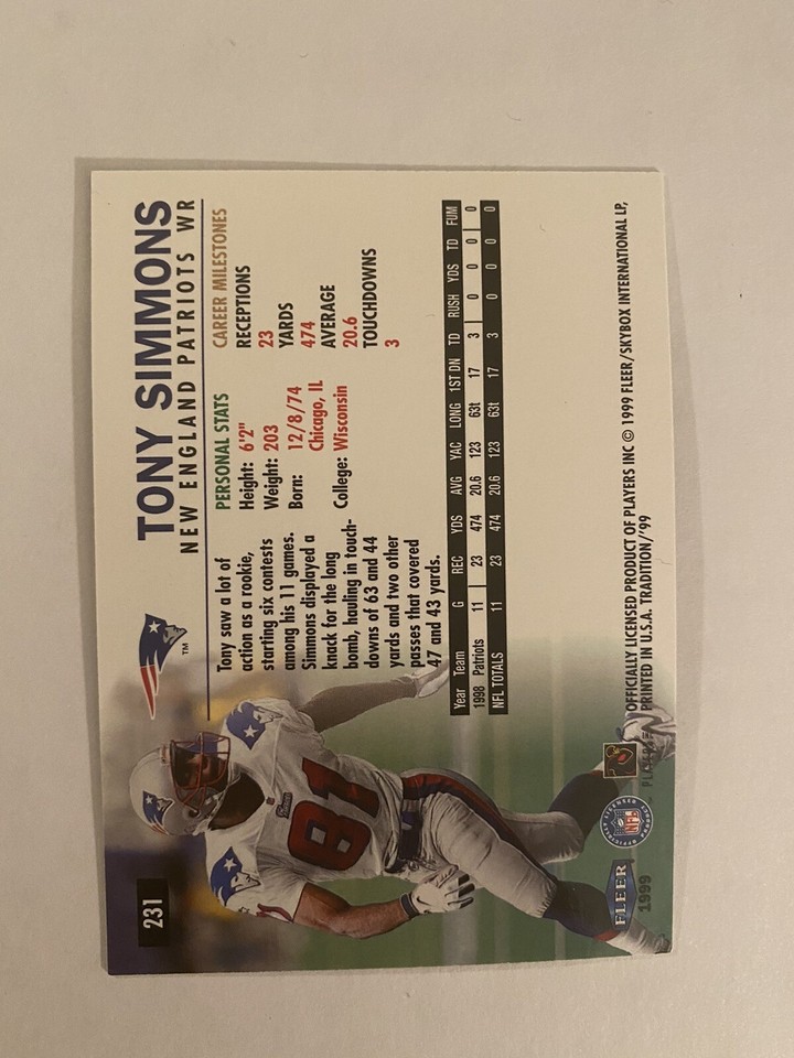 1999 Fleer Tradition #231 Tony Simmons | eBay