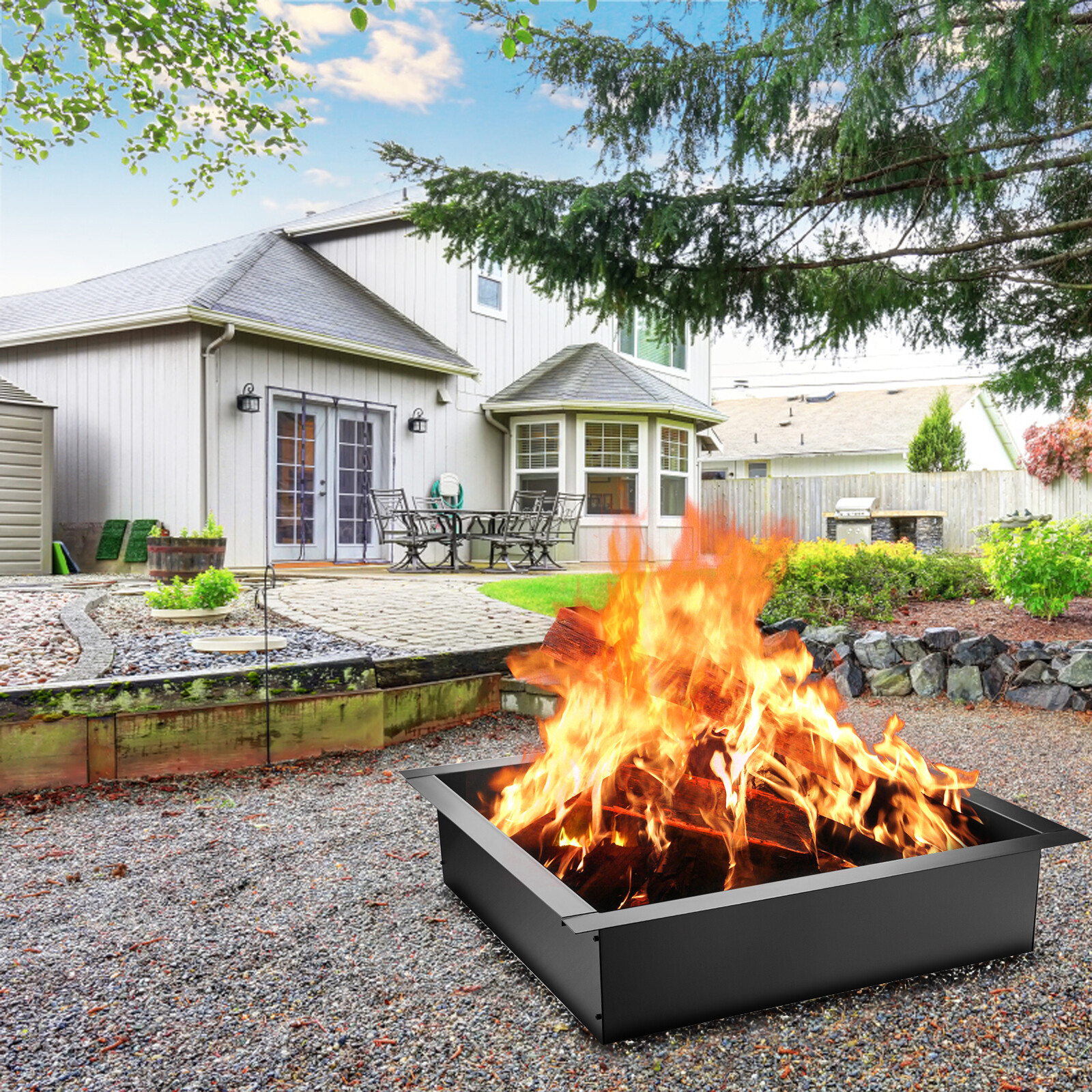 VEVOR 30” ID & 36” OD Outdoor Heavy Duty 2.0mm Steel Square Fire Pit ...